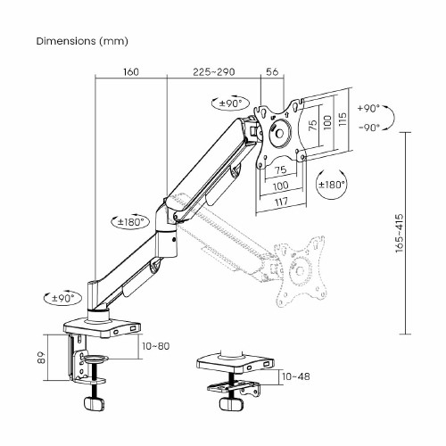 Skill Tech SH 130 C012 Gas Spring Single Monitor Arm