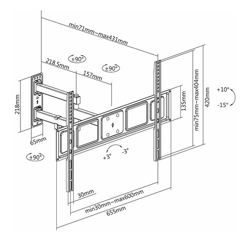 Skill Tech SH 70P Ultra-Slim Low Profile Full-Motion Tv Wall Mount