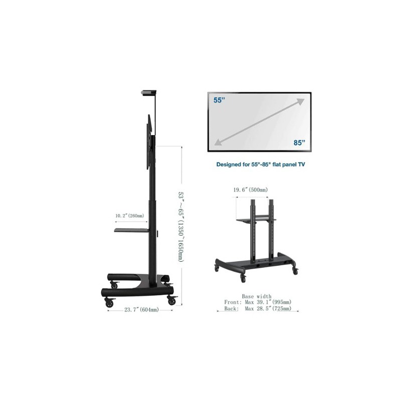 North Bayou NB AVA 1800-70-1P Height Adjustable TV Trolley Stand