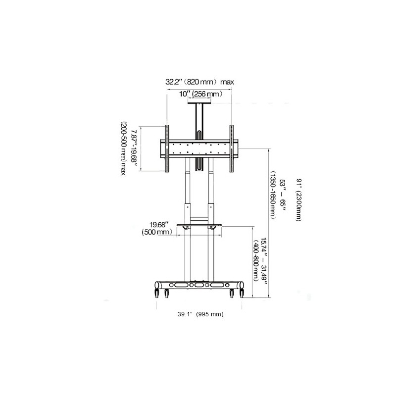 North Bayou NB AVA 1800-70-1P Height Adjustable TV Trolley Stand